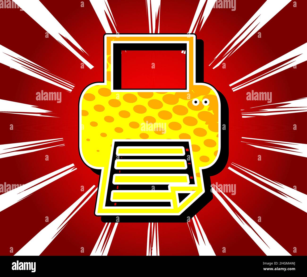 Printer icon, sign. Comic book word symbol on abstract comics ...