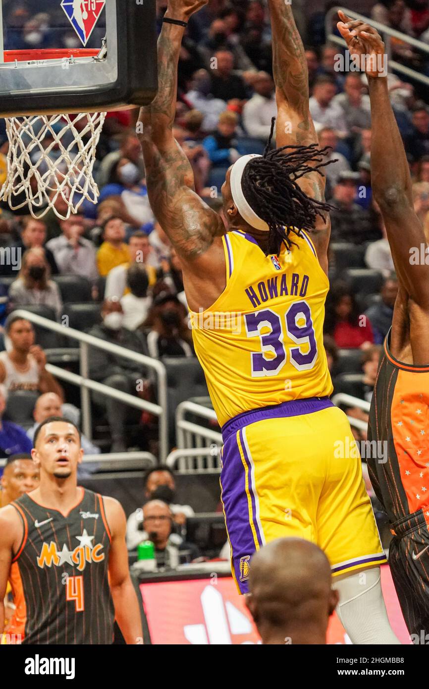 Orlando, Florida, USA, January 21, 2022, Los Angeles Lakers Center Dwight Howard #39 dunks ...