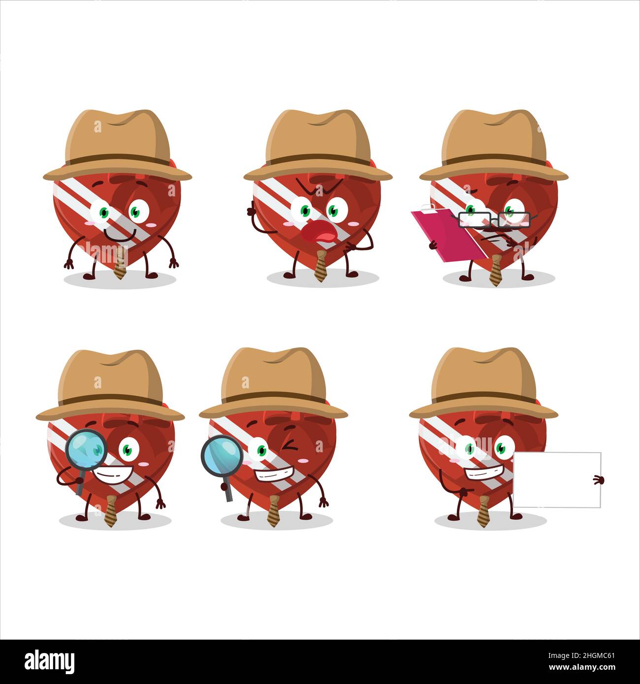 Detective red love gift box cute cartoon character holding magnifying ...