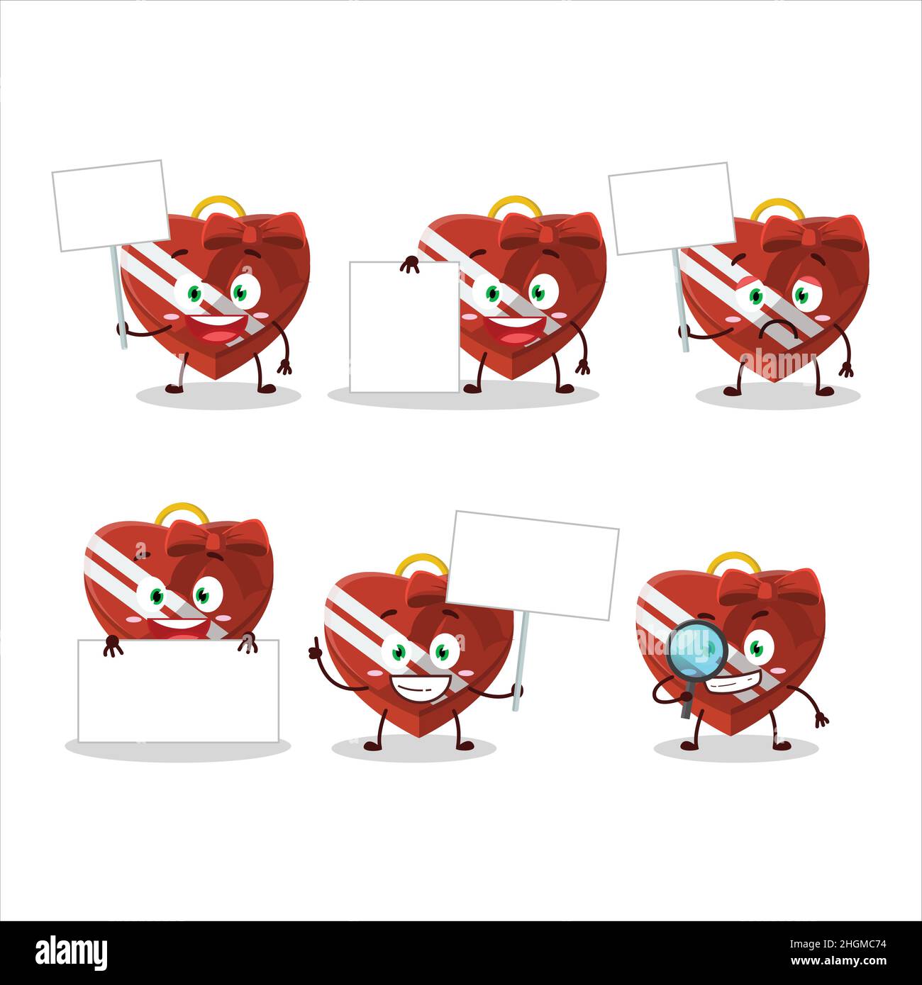 Red love gift box cartoon character bring information board. Vector ...