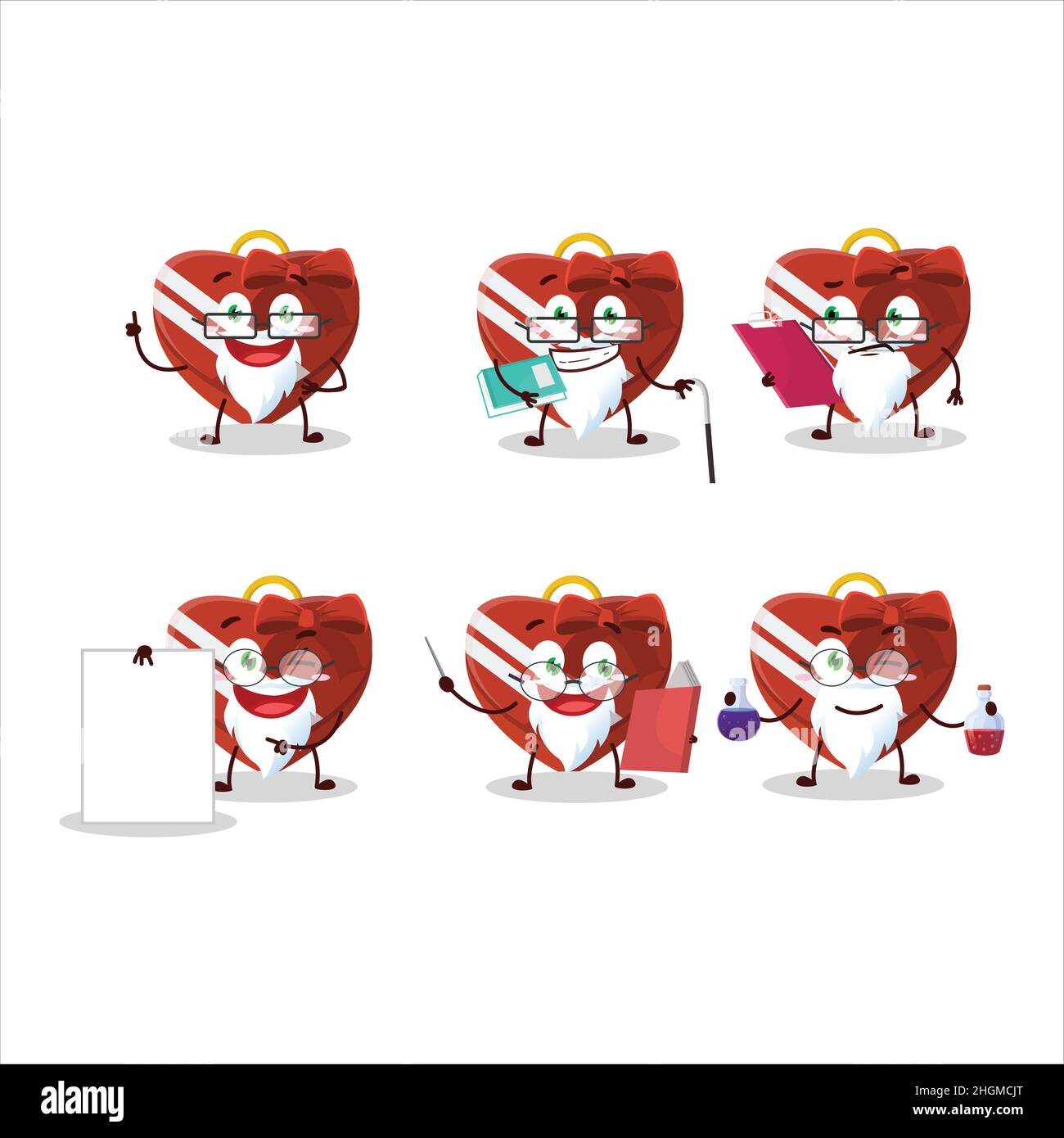 Professor red love gift box academic cartoon character working on ...