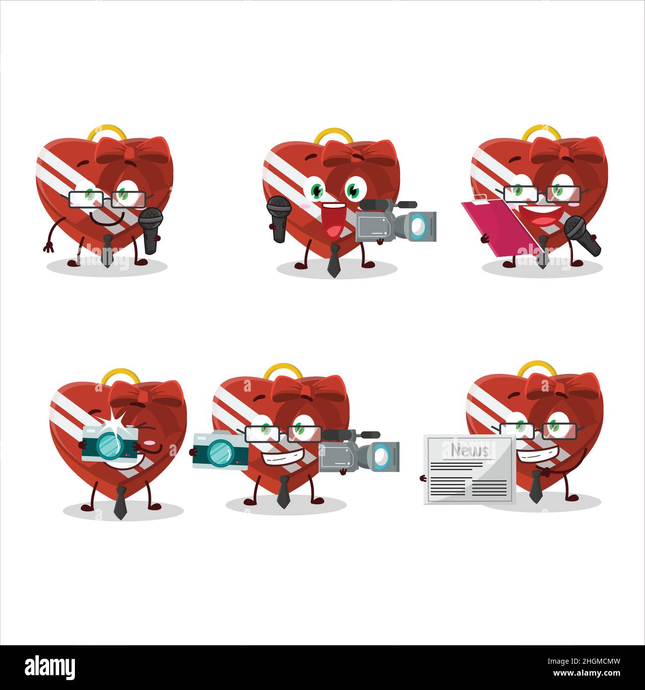 Character reporter red love gift box cute mascot with microphone ...