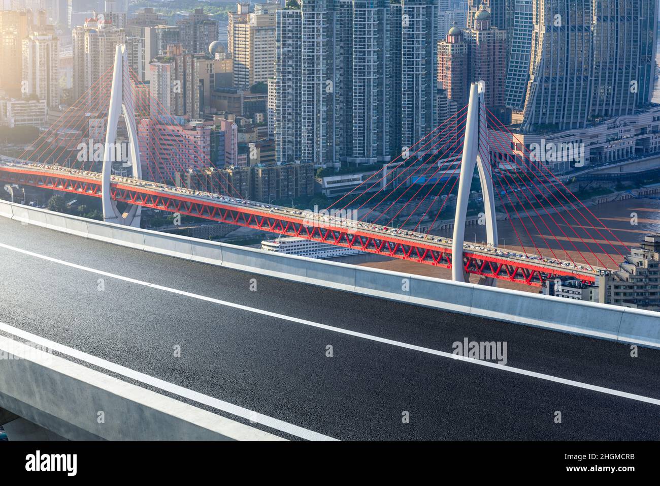 Empty road with modern skyline and buildings Stock Photo - Alamy