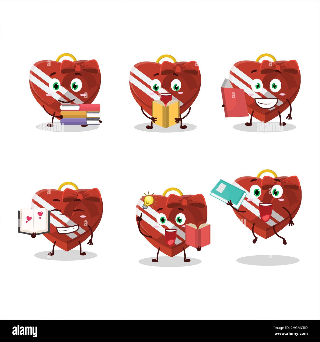 A picture of red love gift box cartoon character concept reading an ...