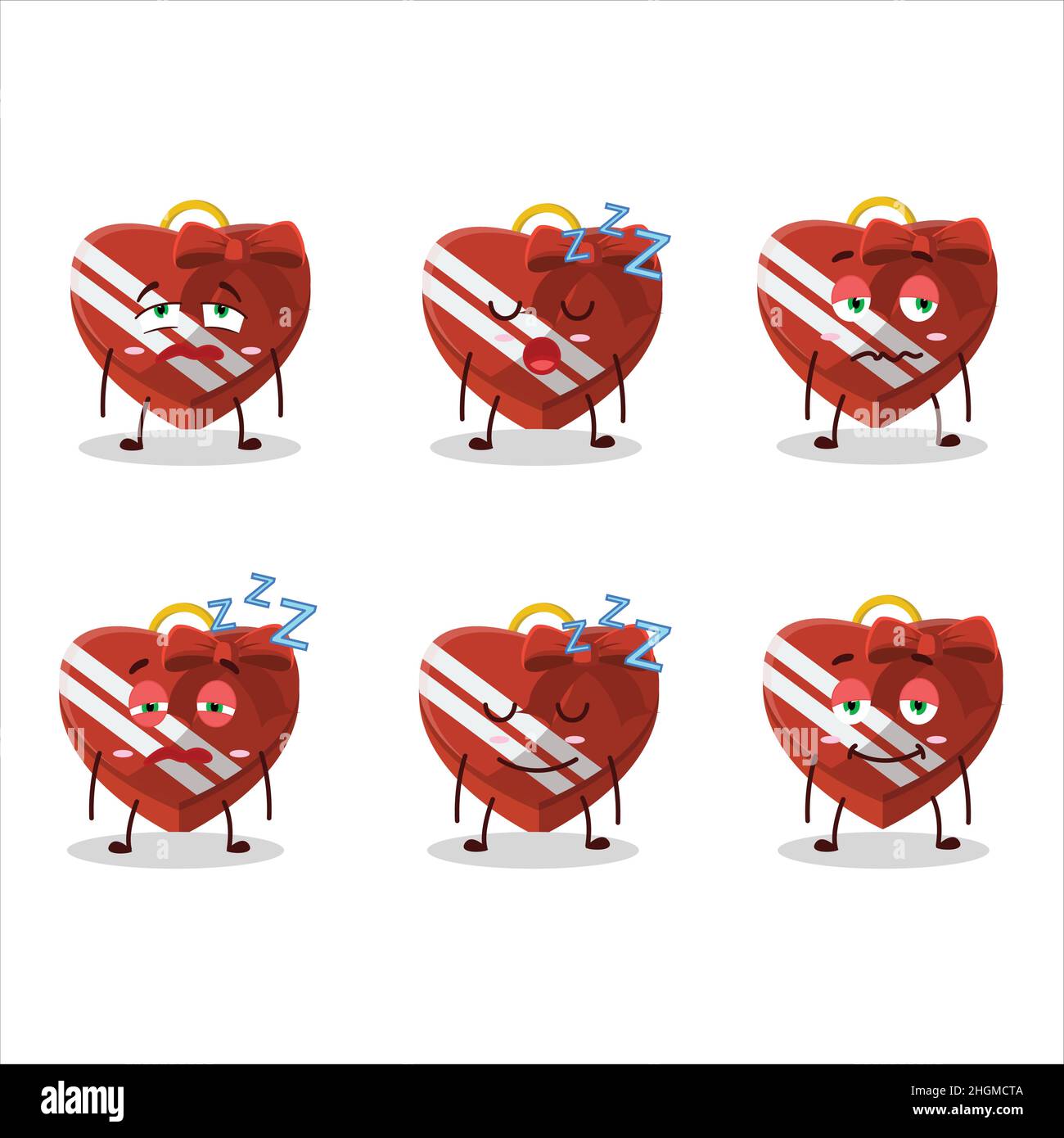 Cartoon character of red love gift box with sleepy expression. Vector ...