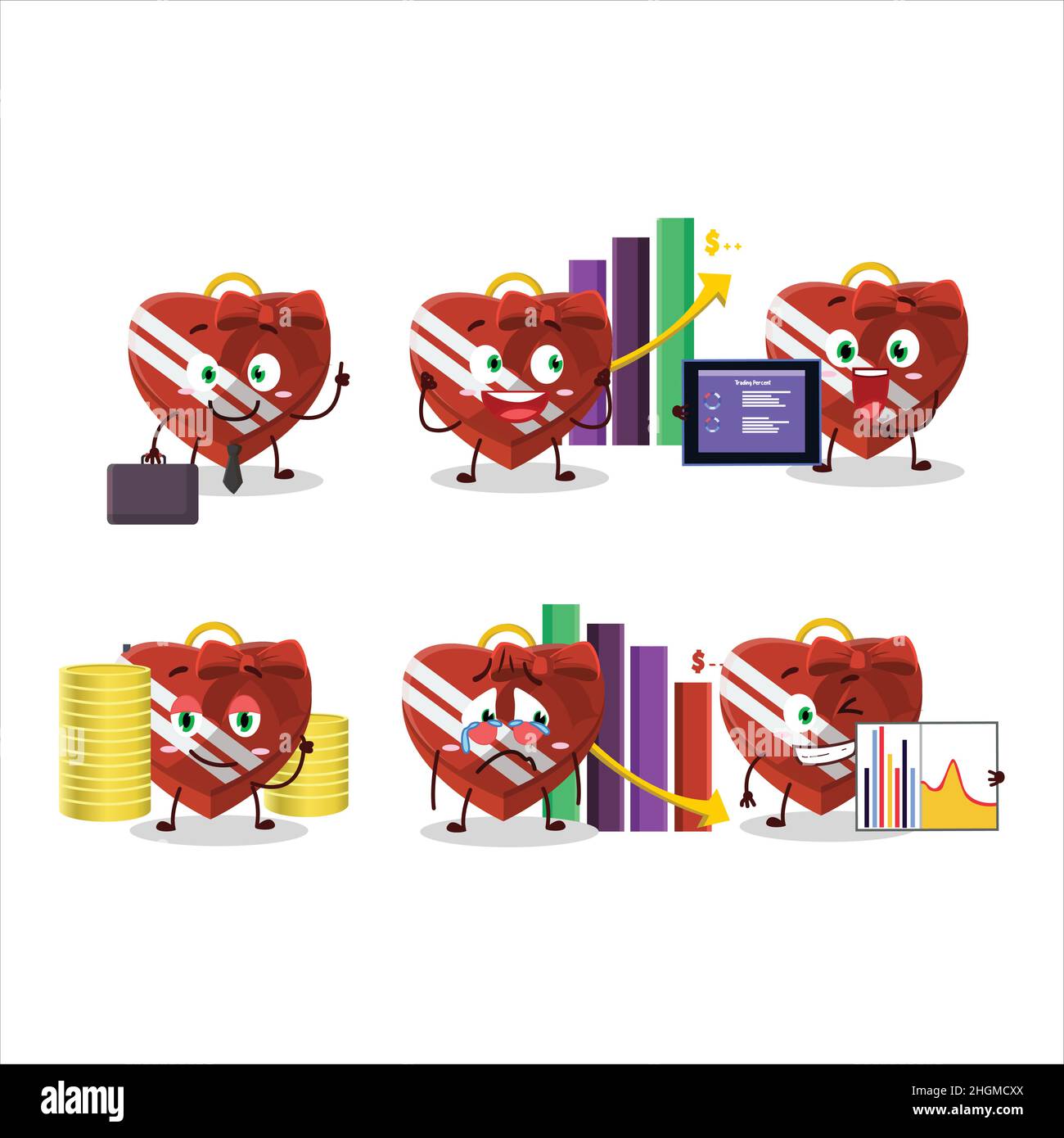 Red love gift box character designs as a trader investment mascot ...