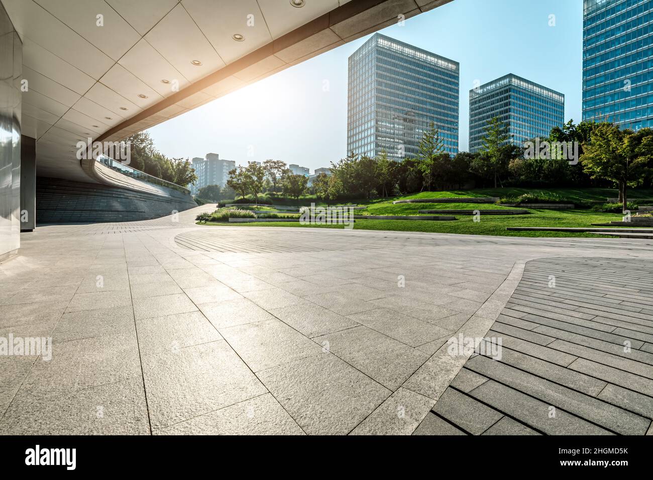 Panoramic skyline and modern commercial office buildings with empty ...