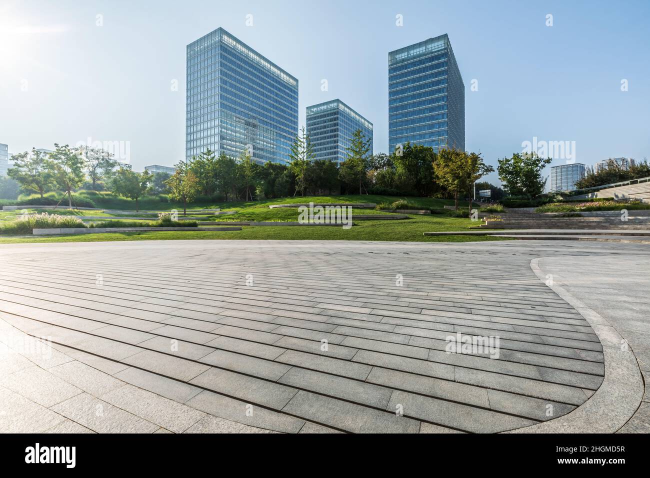 Panoramic skyline and modern commercial office buildings with empty ...