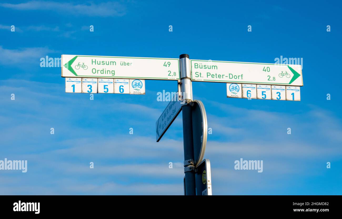 Direction signs at the Beach of St Peter Ording in North Frisia - NORTH ...