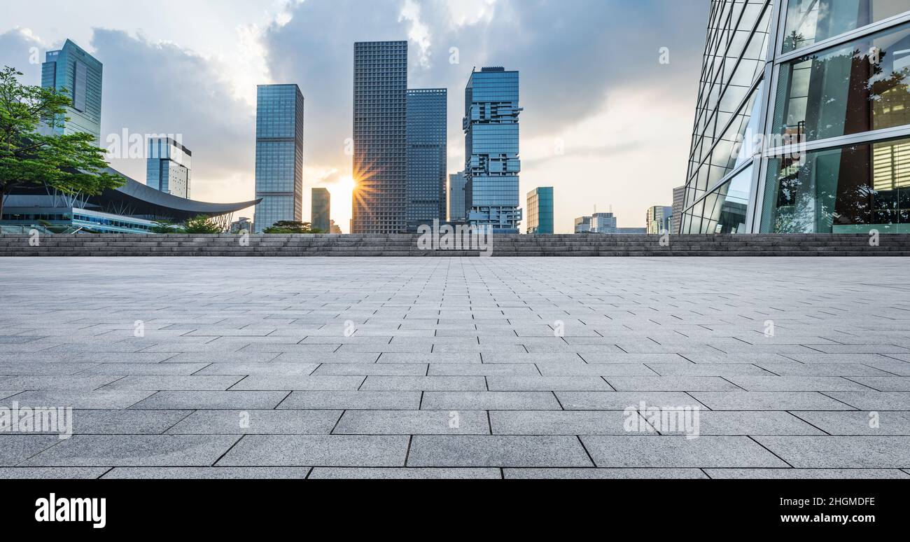 Panoramic skyline and modern commercial office buildings with empty ...