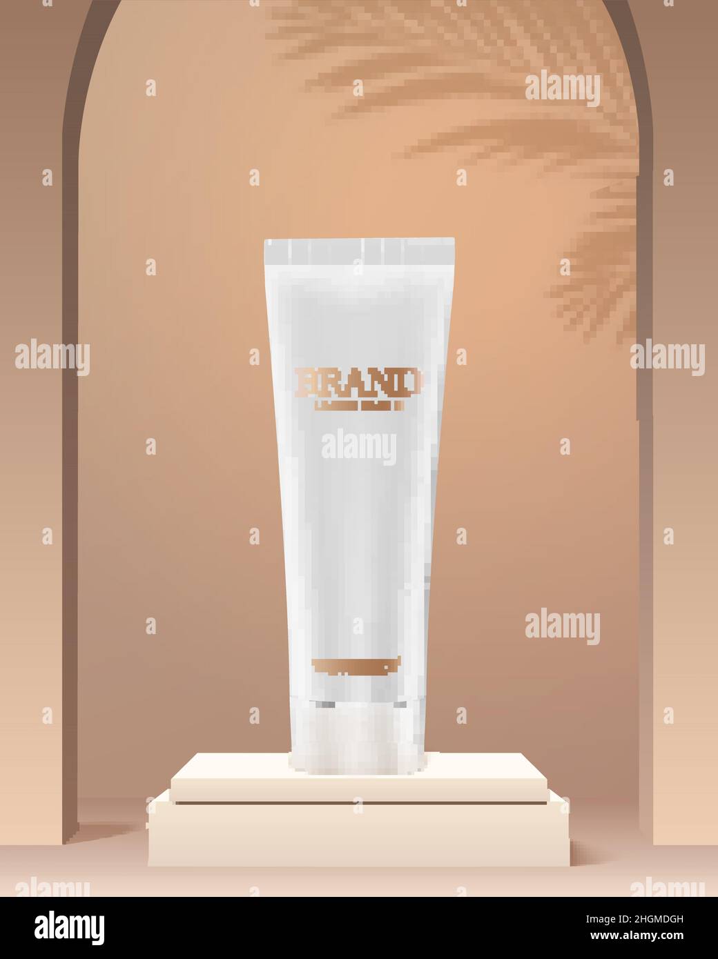 White tube of cosmetic product stand on podium. Tube for cream under ...