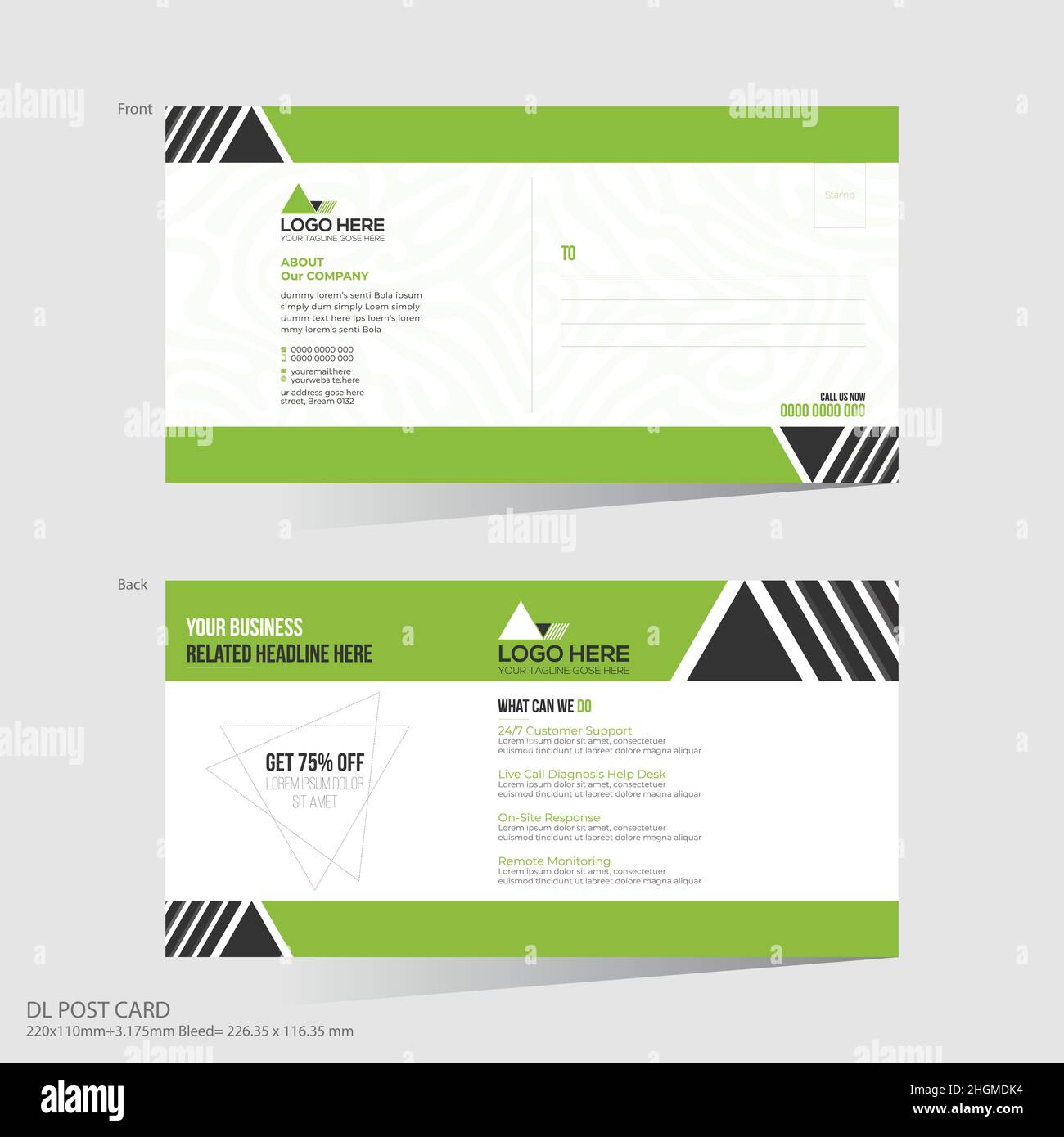 Green Colored Vector Postcard Design Stock Vector Image & Art - Alamy