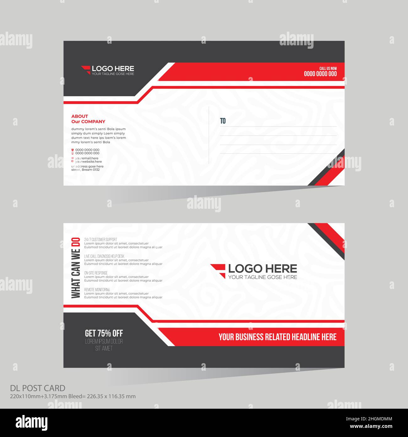 Red Colored Vector Postcard Design Stock Vector Image & Art - Alamy