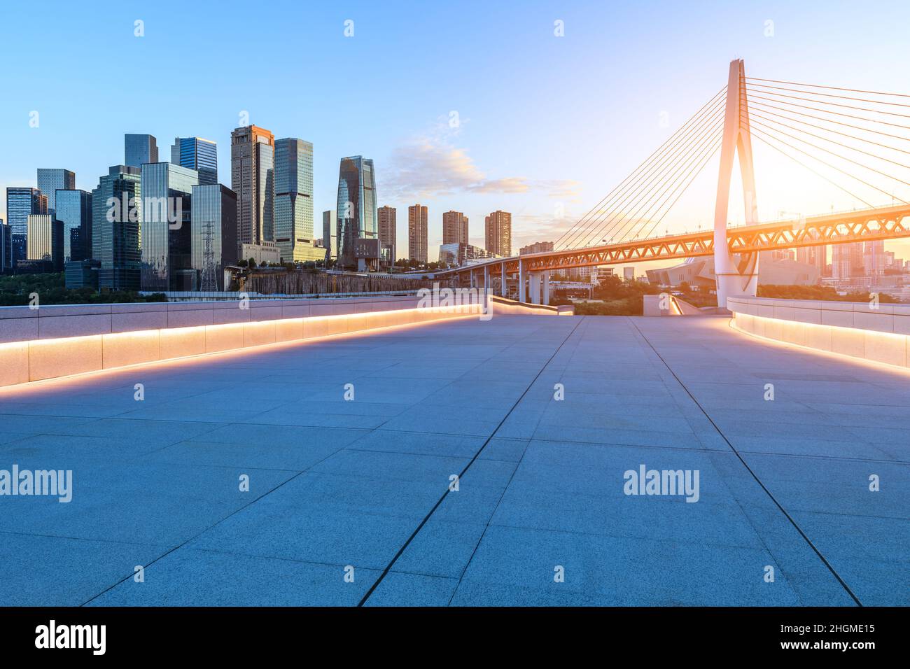 Panoramic skyline and modern commercial office buildings with empty ...