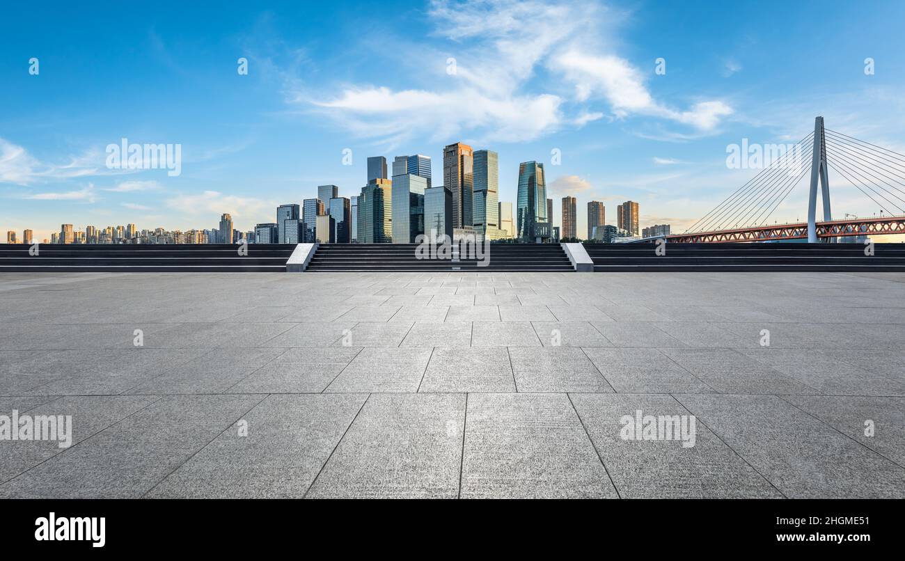 Panoramic skyline and modern commercial office buildings with empty ...