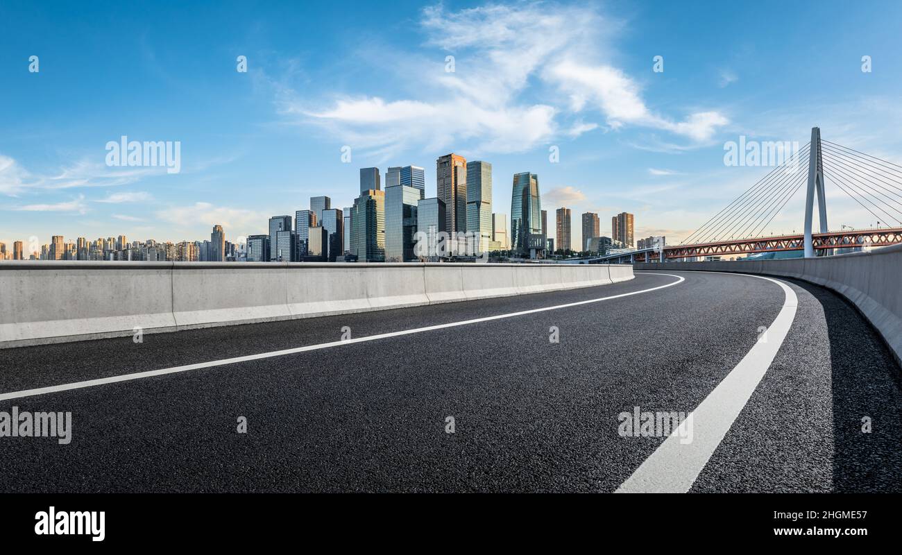 Panoramic skyline and modern commercial office buildings with empty ...