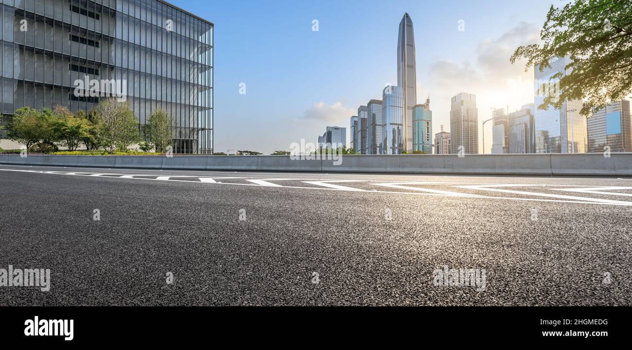 Panoramic skyline and modern commercial office buildings with empty ...