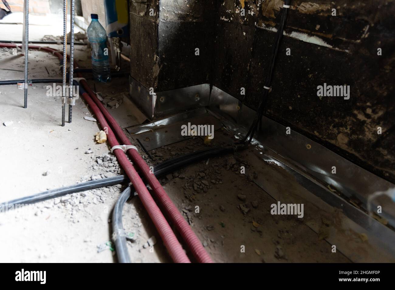 repair of wiring in the building. Electrical wires, wiring, socket on a ...