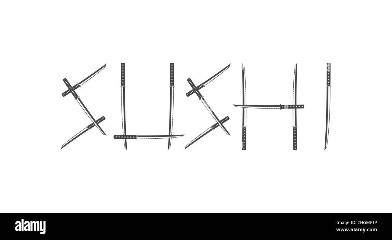 Japanese food restaurant menu lettering. SUSHI word made from katana ...