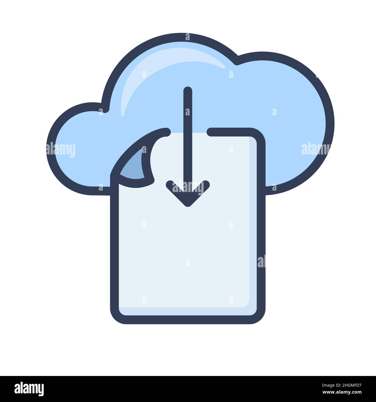 download document file paper page cloud single isolated icon with filled line style vector ...