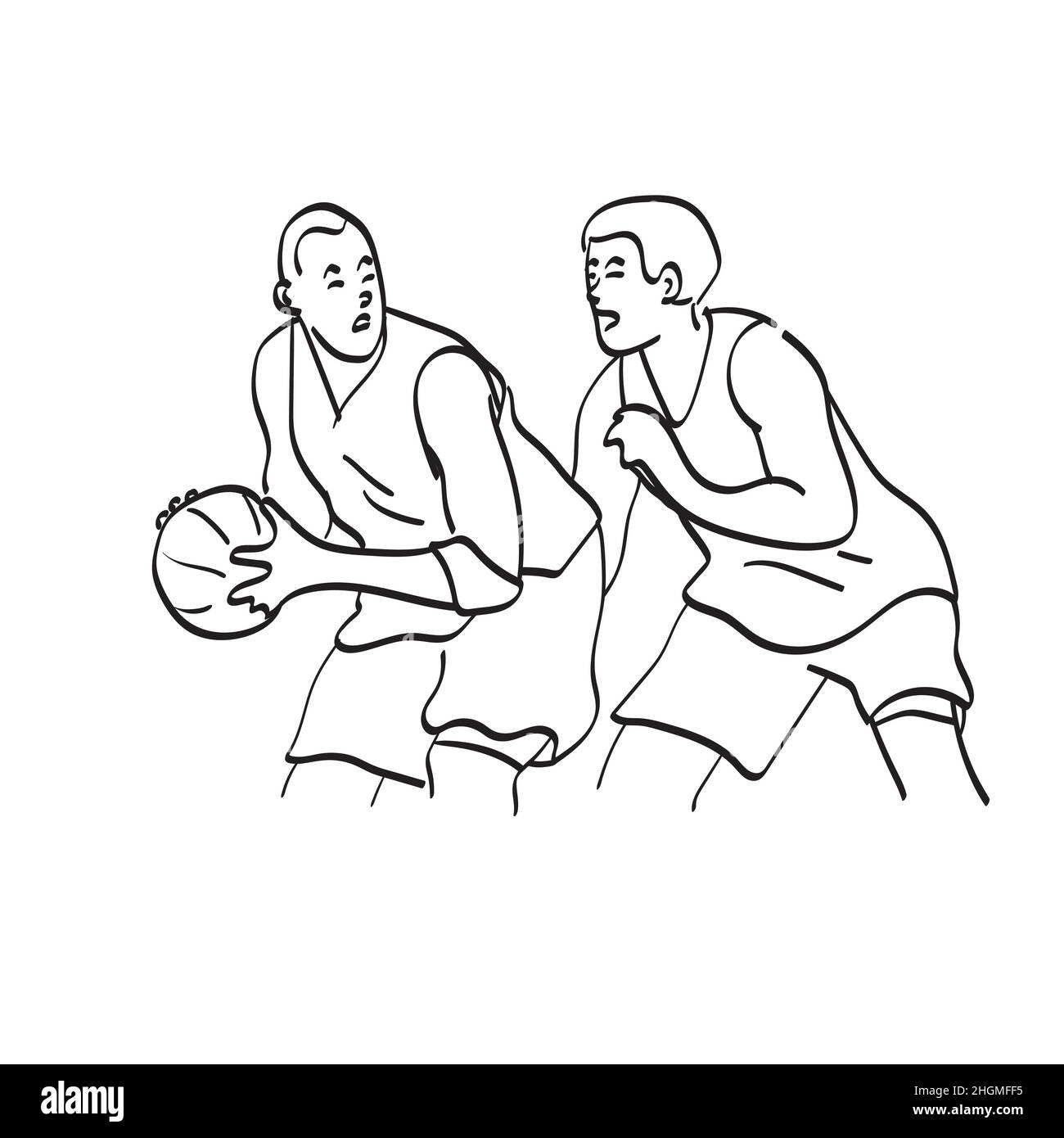 line art two men basketball players competition illustration vector ...