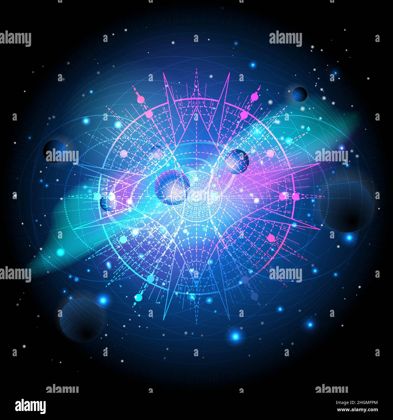 Vector illustration of Sacred geometric symbol against the space ...