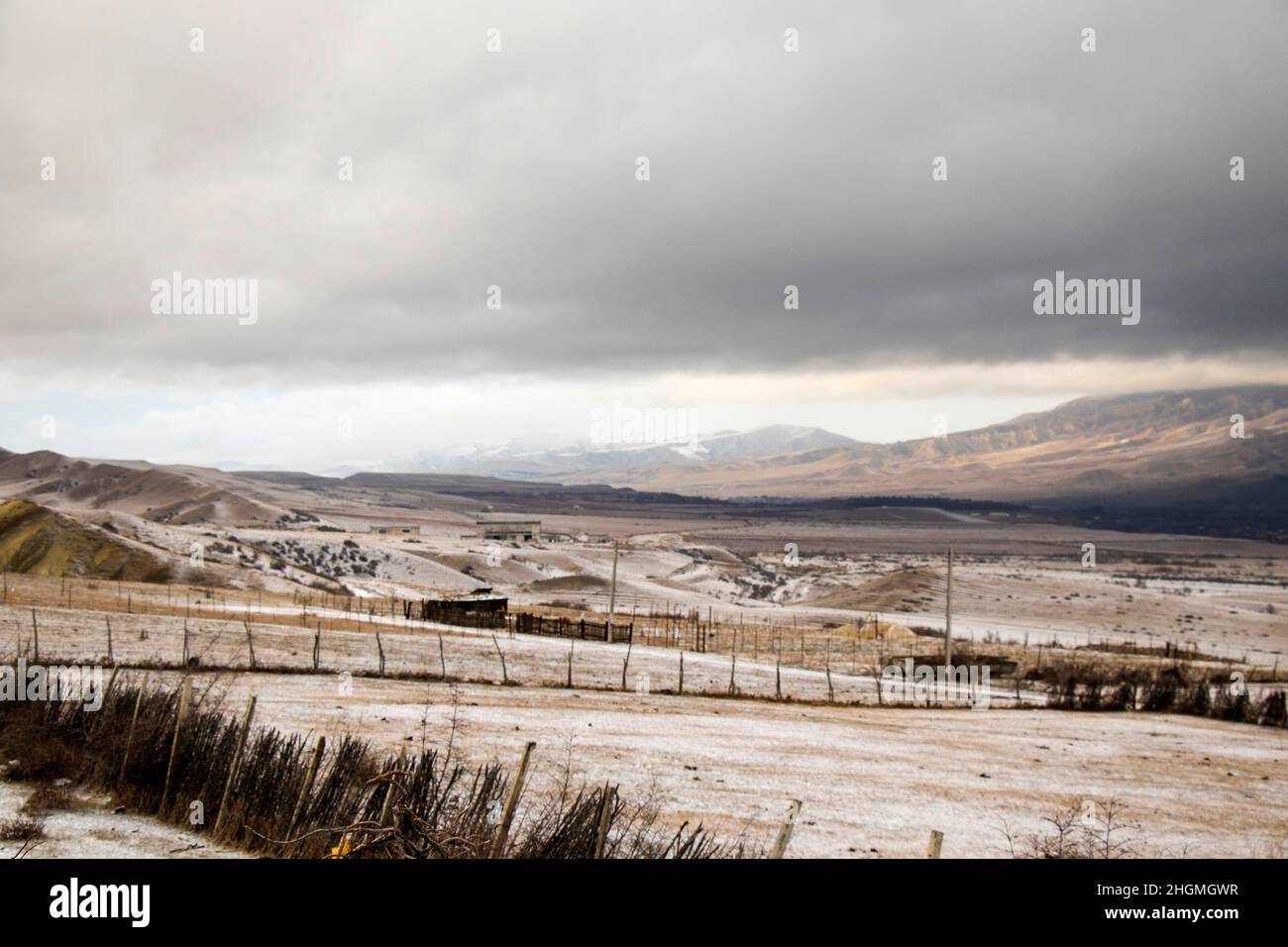 Mountain range winter landscape and view in Georgia, cloudy weather ...