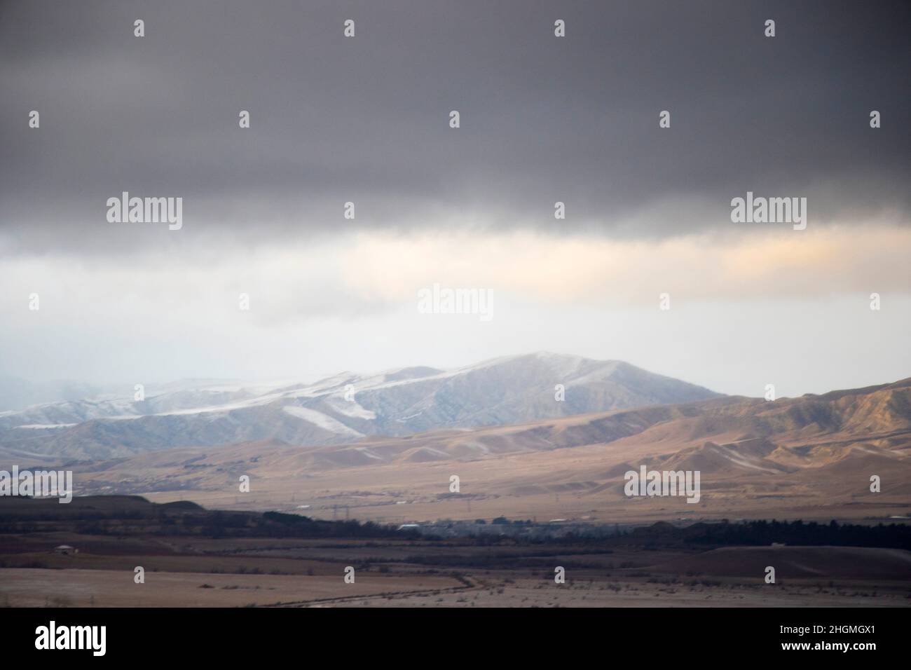 Mountain range winter landscape and view in Georgia, cloudy weather ...