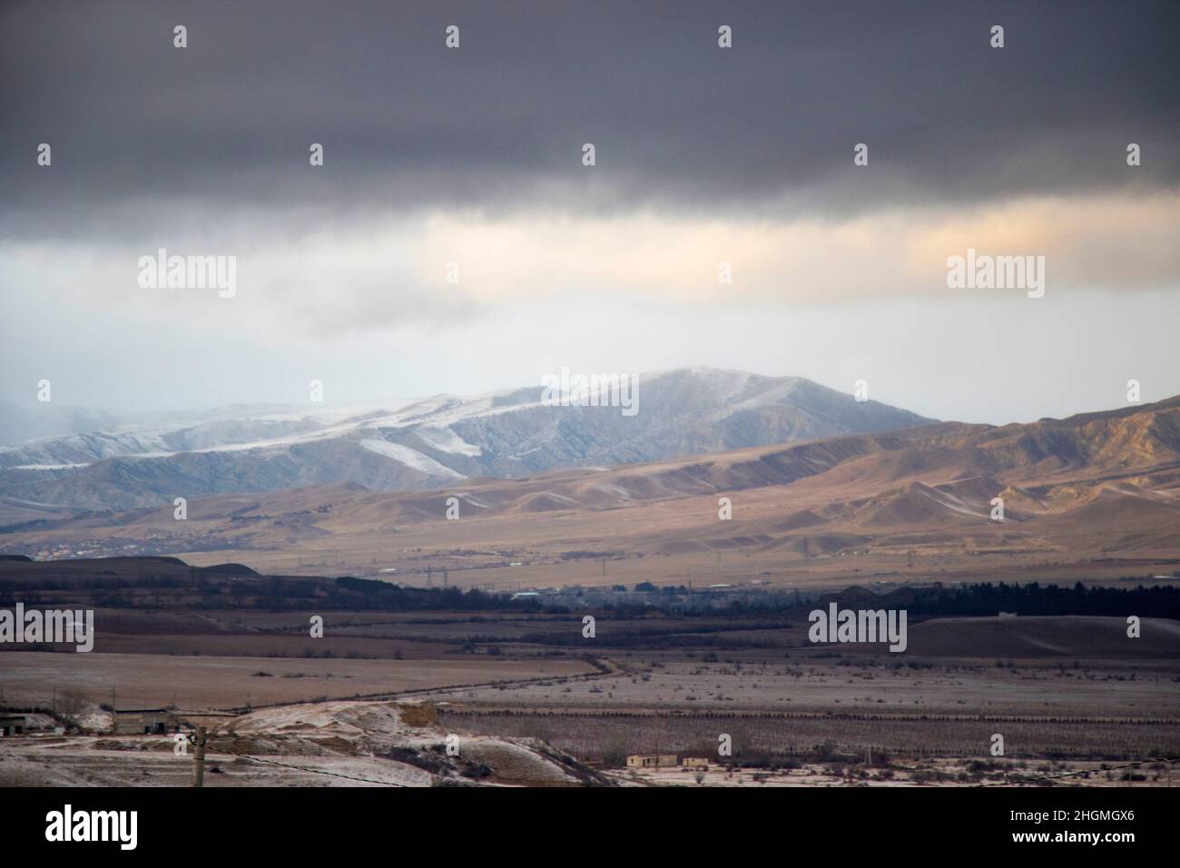 Mountain range winter landscape and view in Georgia, cloudy weather ...