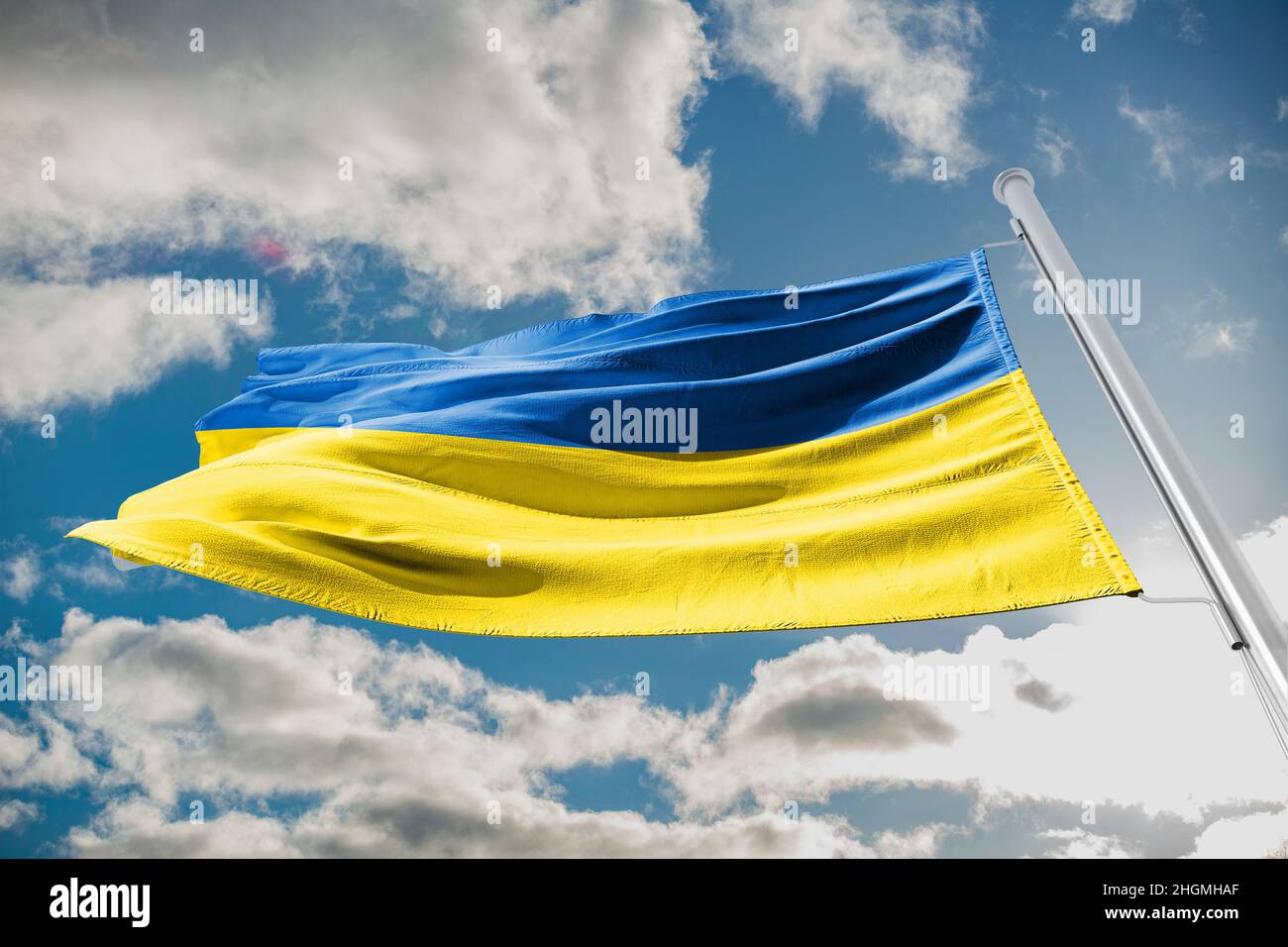 The flag of Ukraine is a banner of two equally sized horizontal bands ...