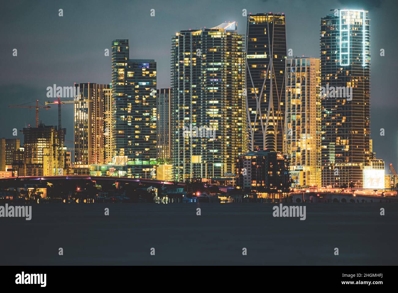 Miami skyscrapers at the night, south beach. Miami Stock Photo - Alamy