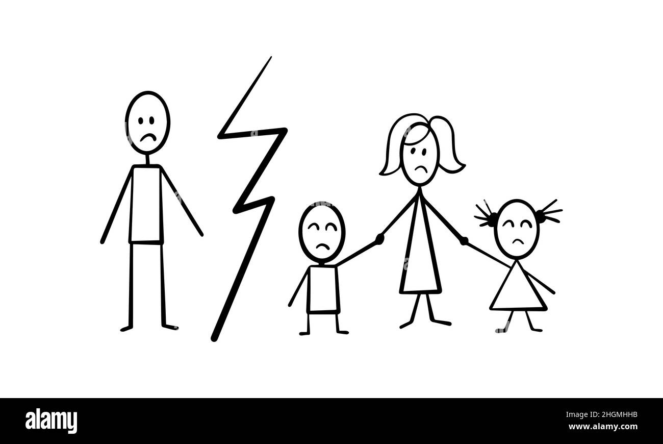 Divorce separation stick figure Black and White Stock Photos & Images ...