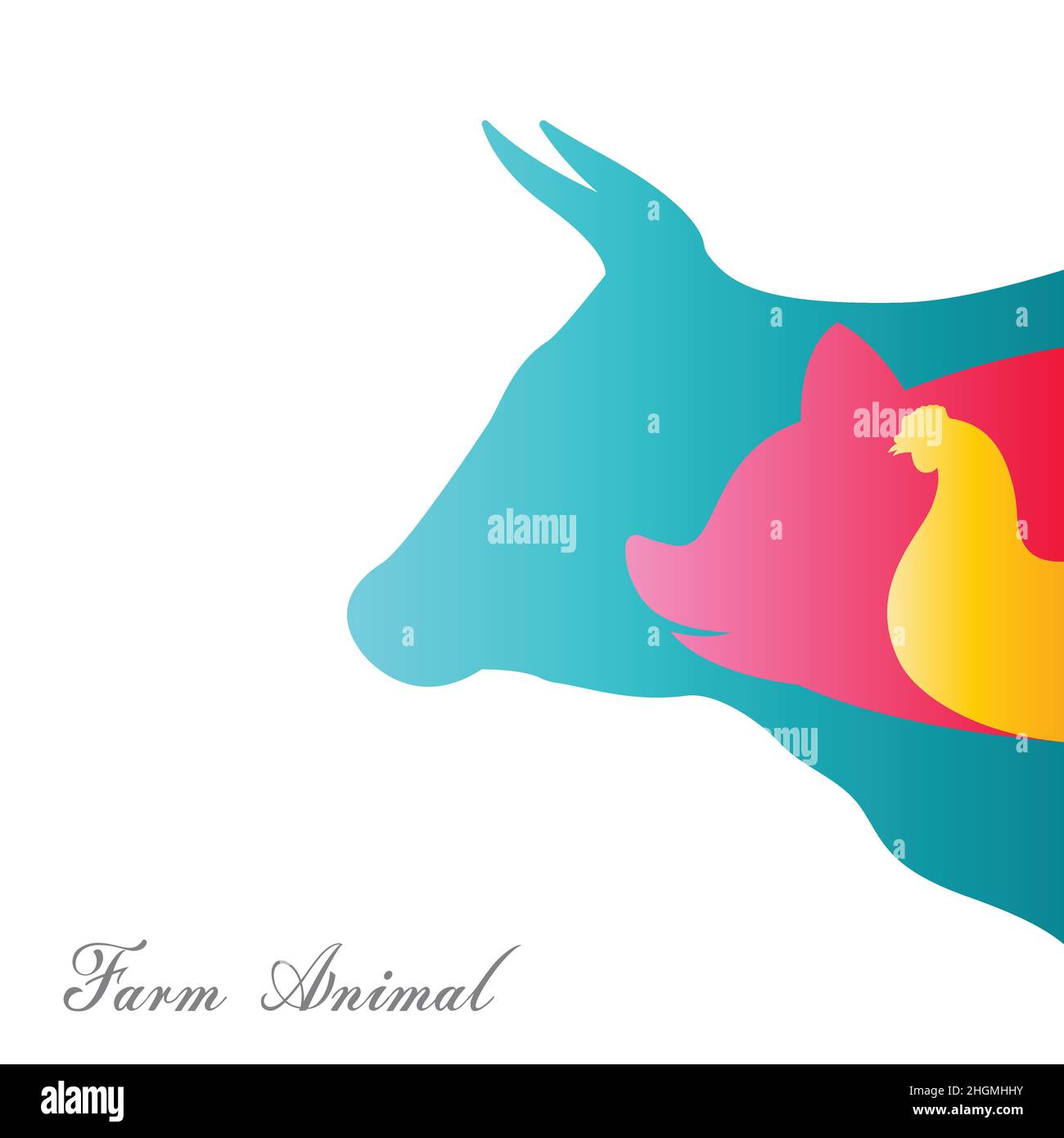 Vector group of animal farm on a white background, / cow, pig, chicken ...