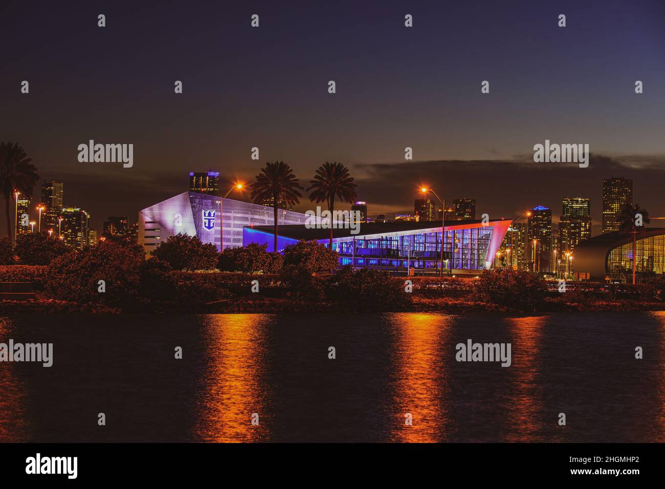 City of Miami, night panorama of Port Miami Florida. Miami night Stock ...