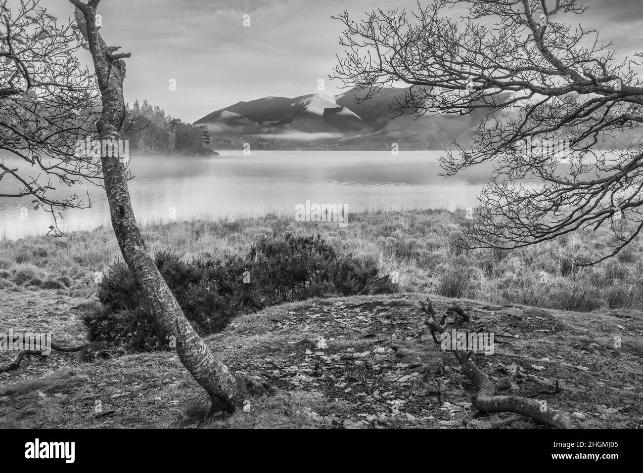 Black and white Epic Autumn sunrise landscape image looking from ...