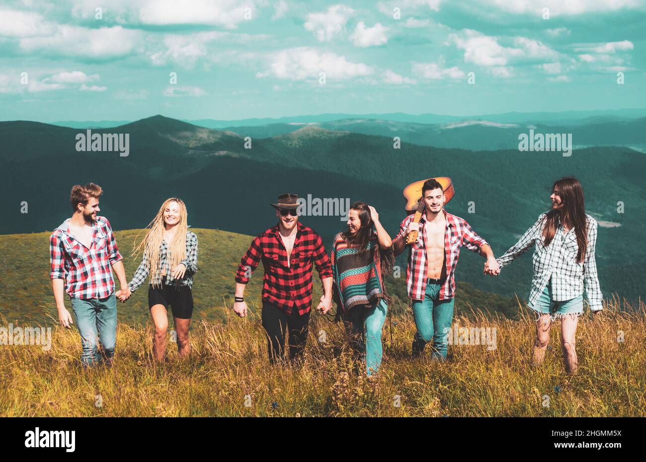 Groups of Friends Relaxing are Enjoying Outside Tents Camping. Group ...