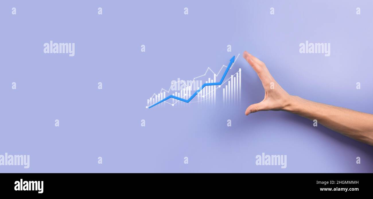 Male hand holding smart mobile phone with graph icon.checking analyzing ...