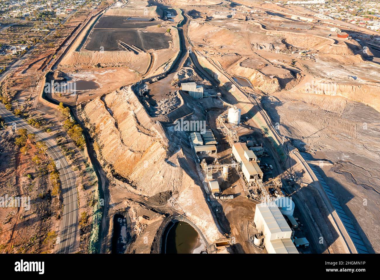 Heaps of mining hills in Broken hill industrial resource city of ...