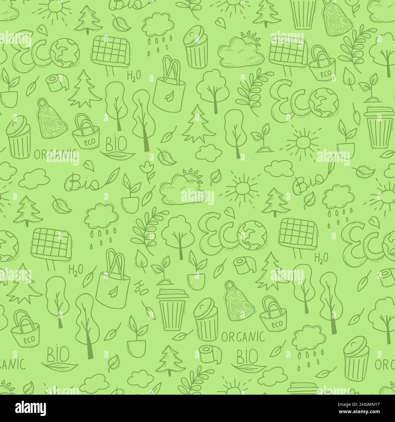 Seamless ecological pattern. Bio materials, ecology, nature and plants ...