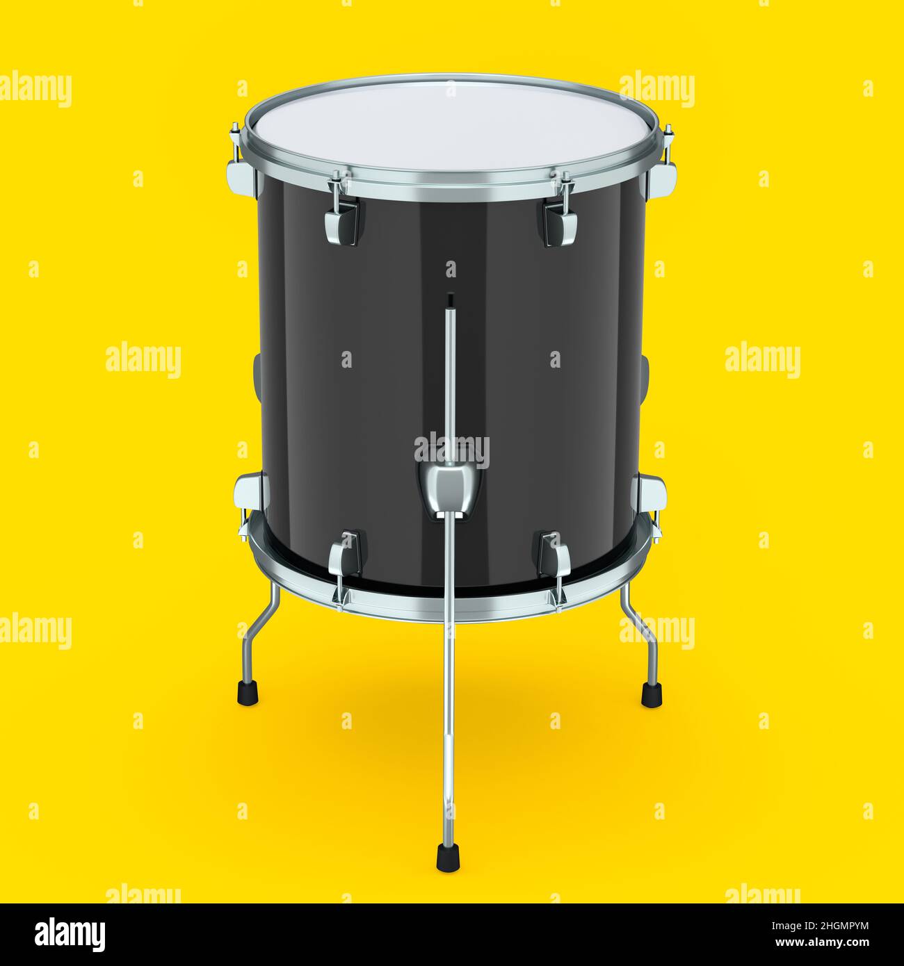Realistic drum on yellow background. 3d render concept of musical ...