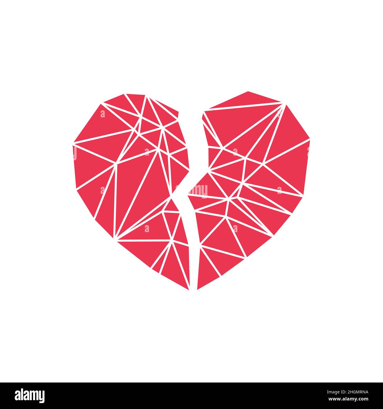 Broken low poly heart made from triangles vector icon isolated on white ...