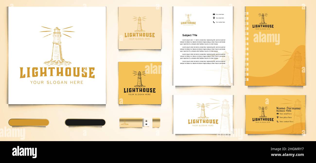 hand drawn Light house logo and business branding template Designs ...