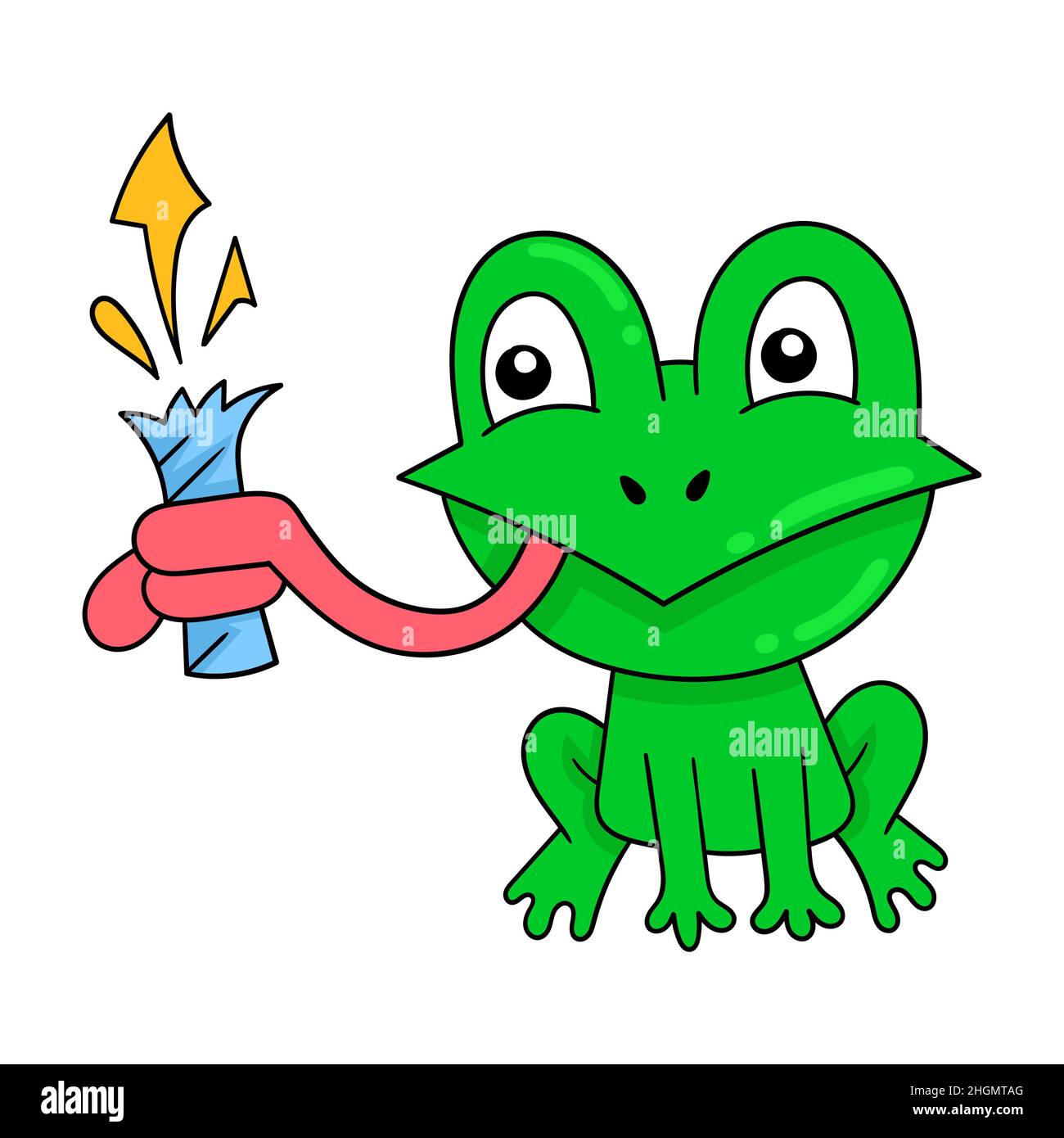 the green frog is celebrating the new year bringing fireworks, vector ...