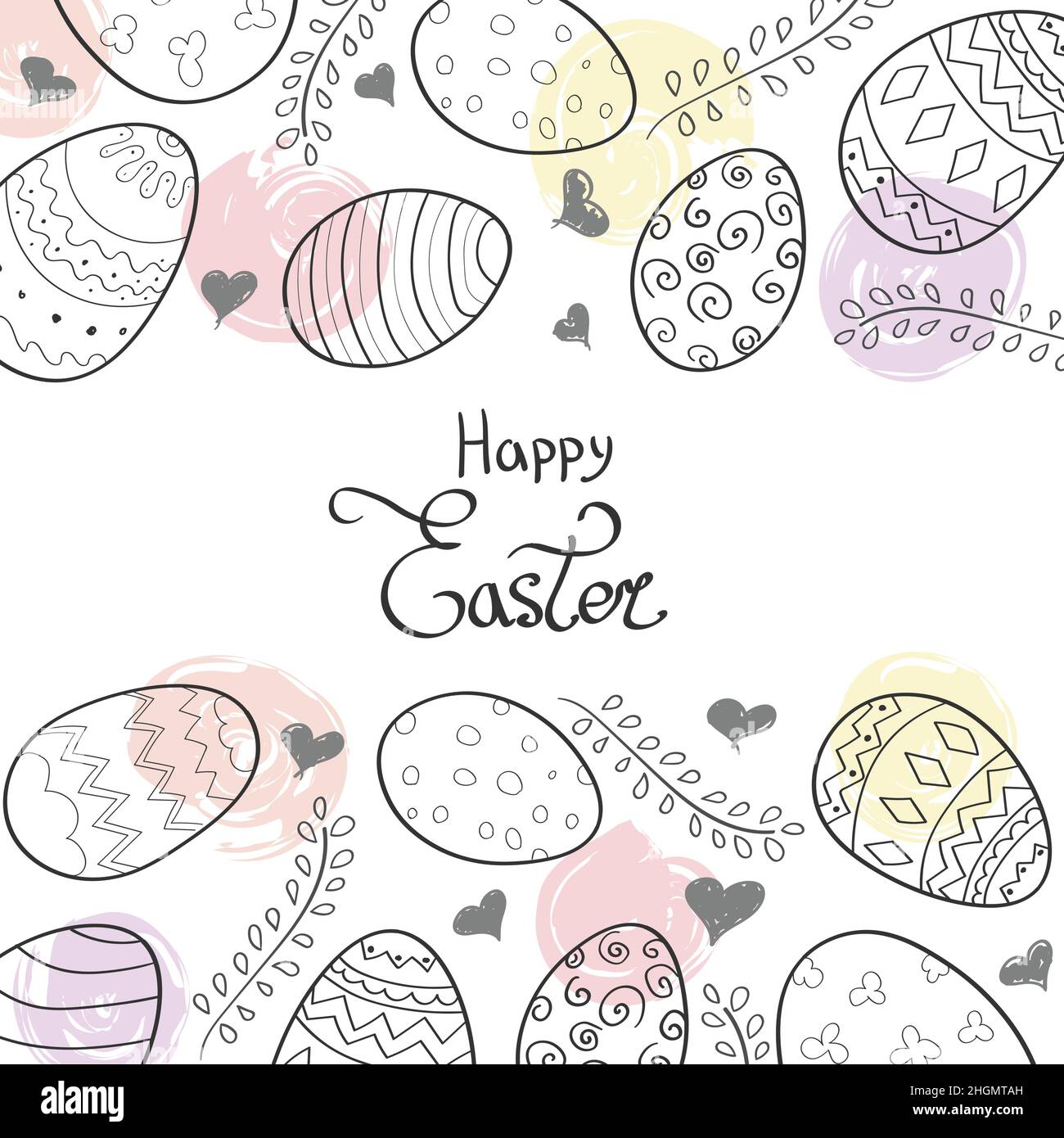 Happy Easter background and lettering, eggs, twigs and hearts Stock ...