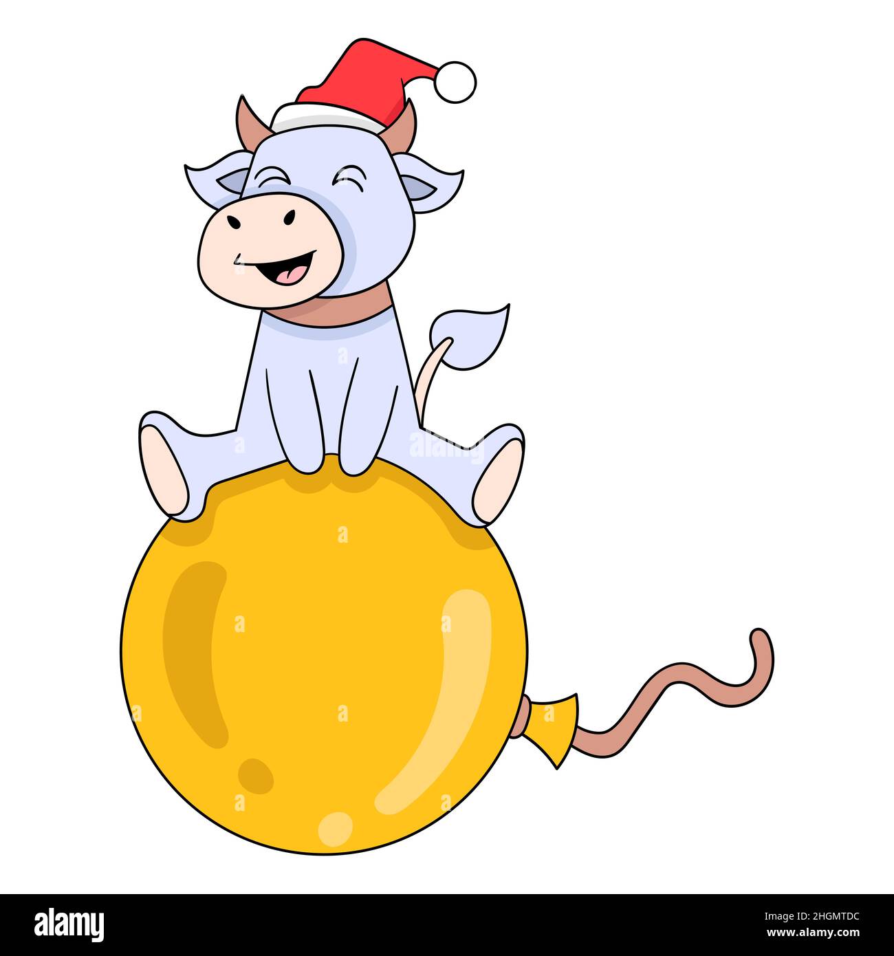 cows celebrating christmas party riding balloons, vector illustration ...