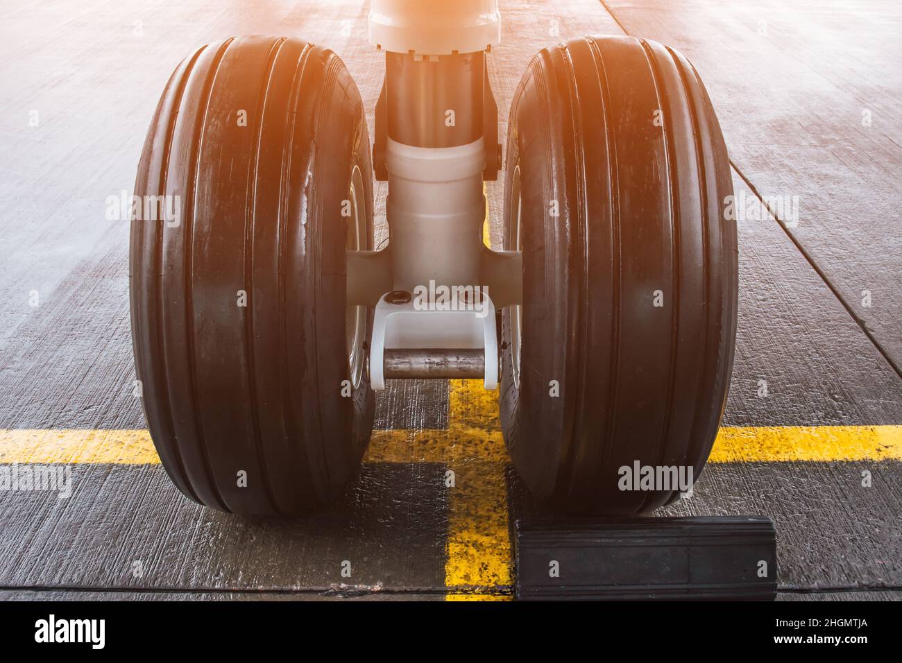 Wheels rubber tire rear landing gear racks Stock Photo - Alamy