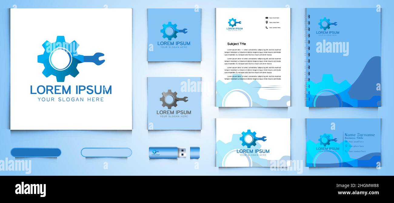 Service tool, and gear Service Logo and business card branding template ...
