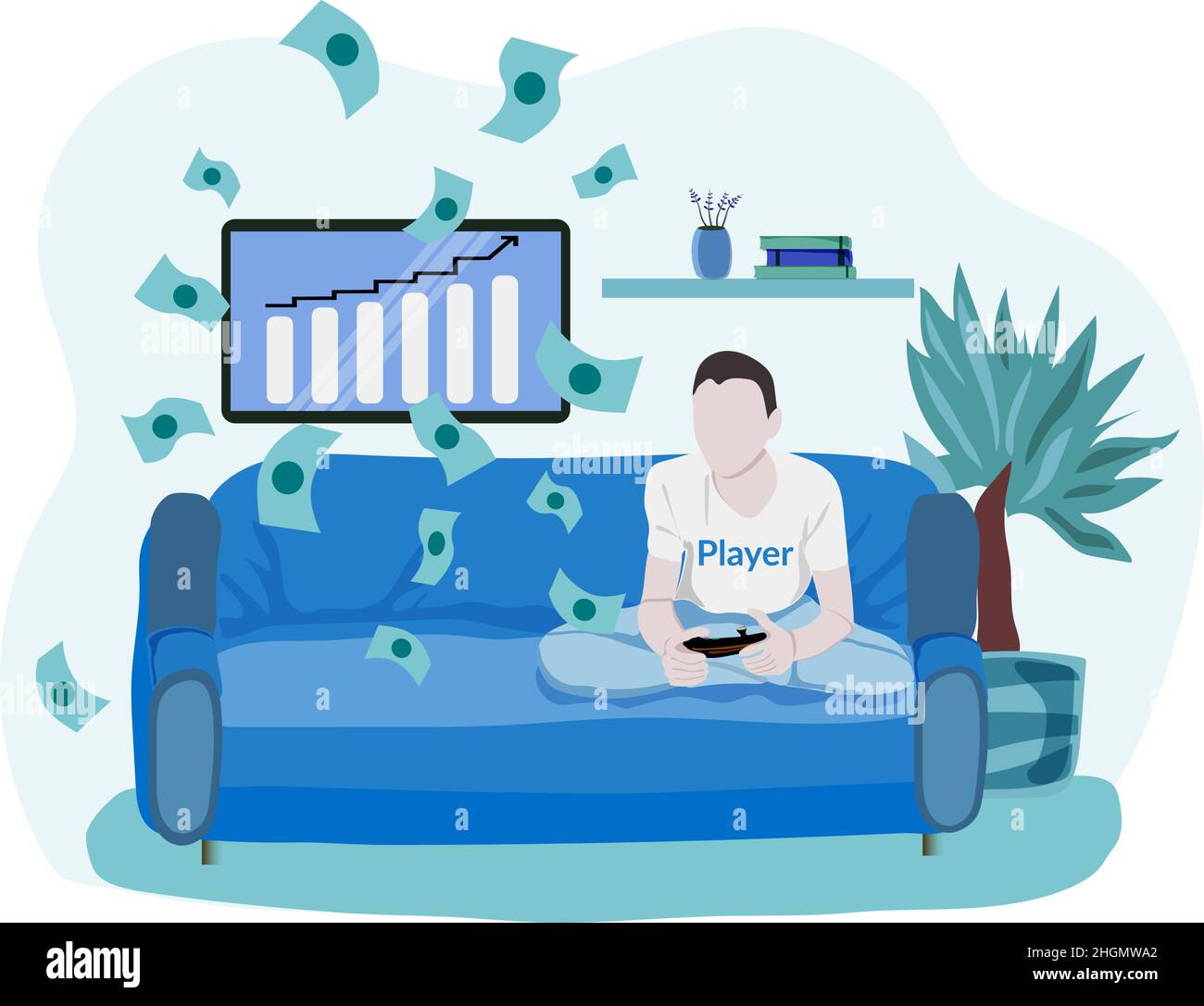 Passive income - making money while playing video games, man playing ...
