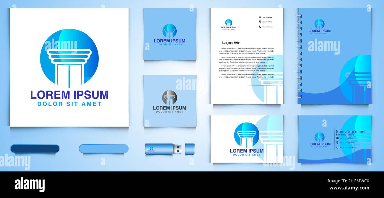 Blue pillar Lawyer Logo and business card branding template Designs ...