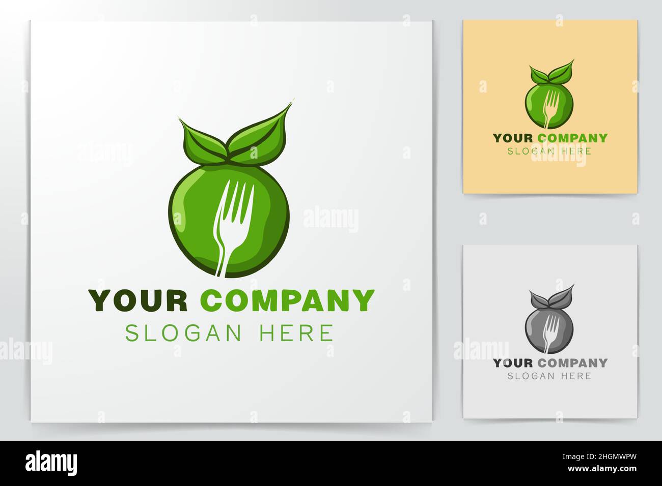 green apple and negative space of fork logo Designs Inspiration ...